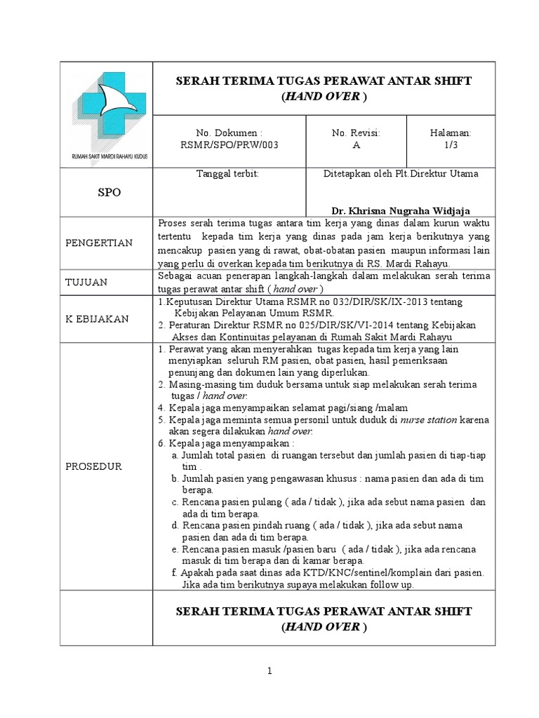 Spo Pergantian Shift Jaga (Hand Over )