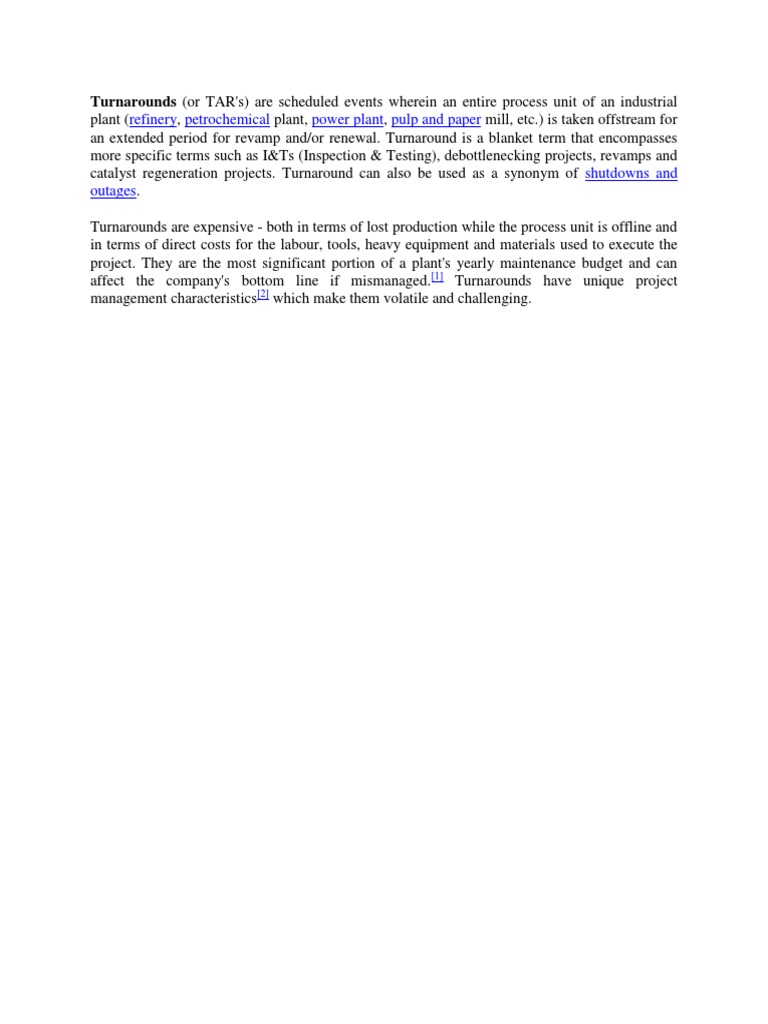 Turnaround (Definition) | PDF