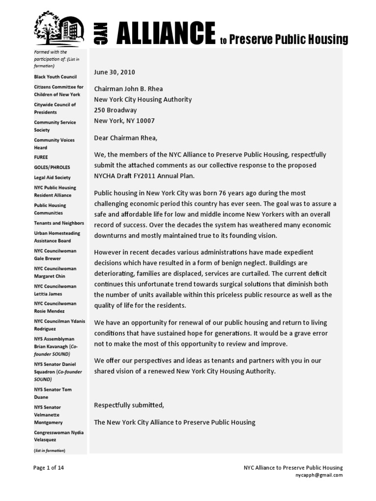Response To The Proposed NYCHA Draft FY2011 Annual Plan | PDF | Section ...