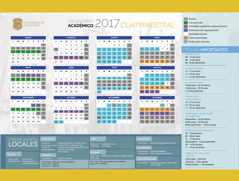 Calendario Academico Cuatrimestral 2017 Ug Ugto Universidad de Guanajuato