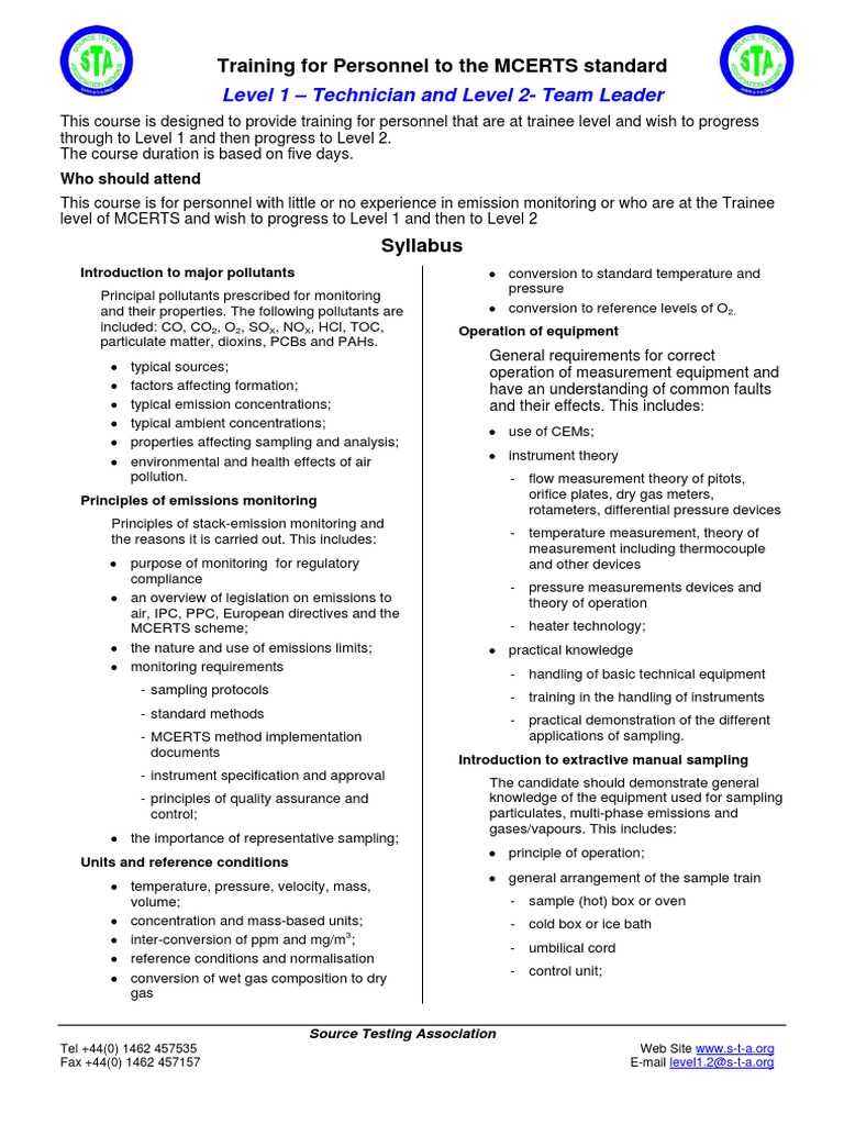 MCERTS Training: Level 1 & 2 Courses | PDF | Air Pollution | Accuracy ...