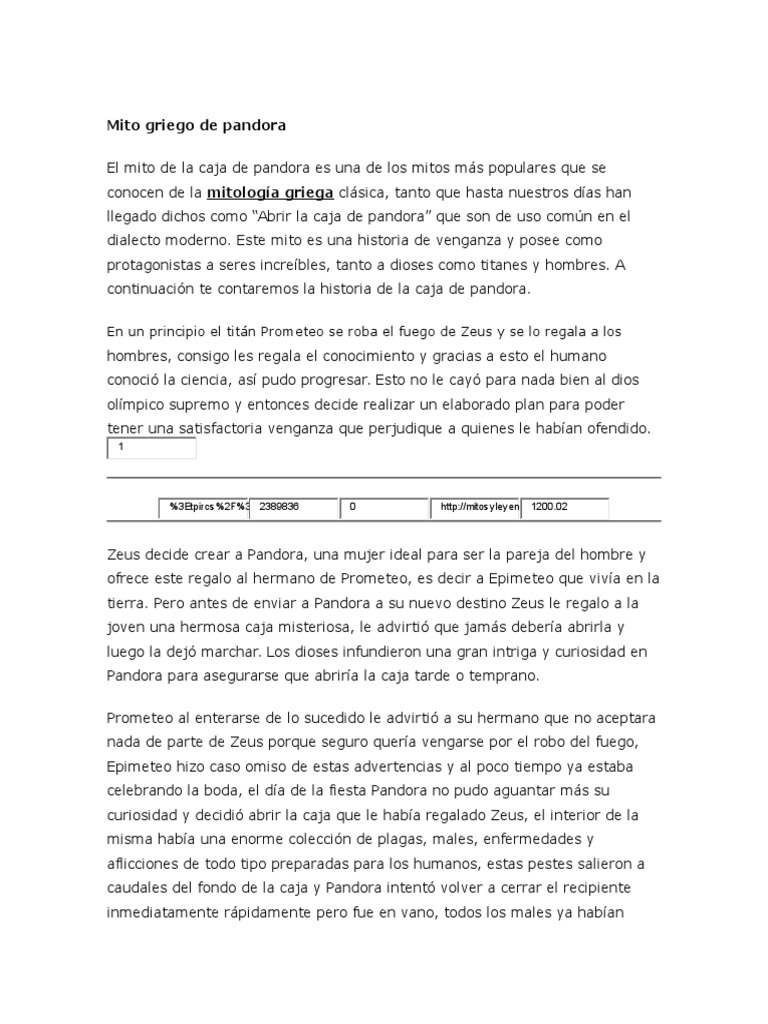 Mito Griego de Pandora | PDF | Prometeo | Mitología