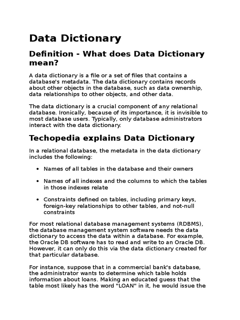 Data Dictionary | Download Free PDF | Relational Database | Databases