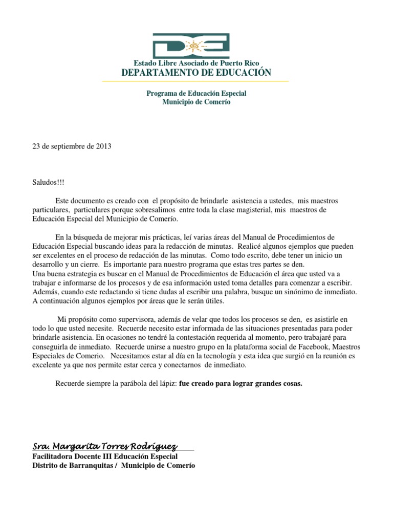 Ejemplos Recomendados Para Minutas | Educación especial | Educación ...