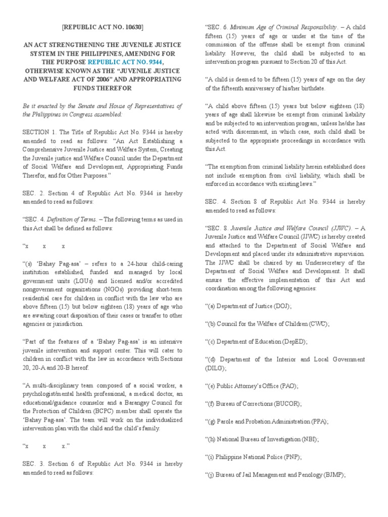 Ra 10630 | PDF | Juvenile Delinquency | Juvenile Court