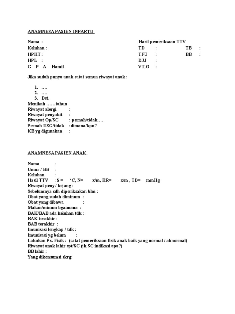 Anamnesa Pasien Inpartu | PDF