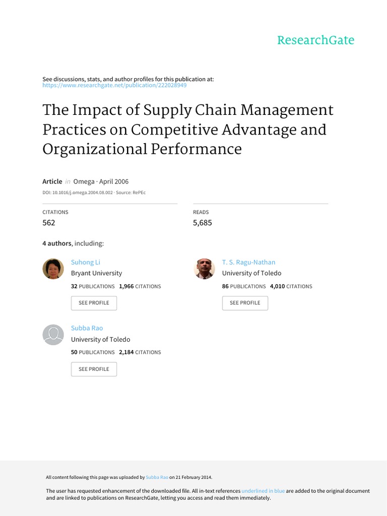 The Impact Of Supply Chain Management Practices On Competitive