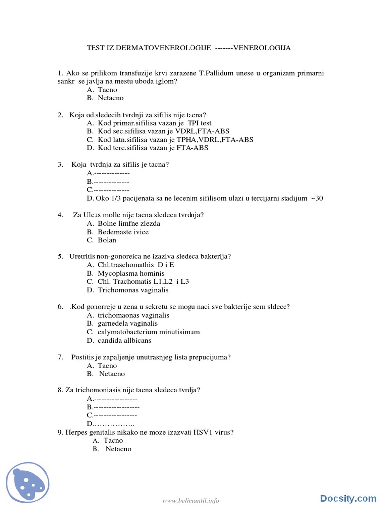 Test Pitanja Iz Dermatovenerologije-Ispit-Dermatovenerologija-medicina ...