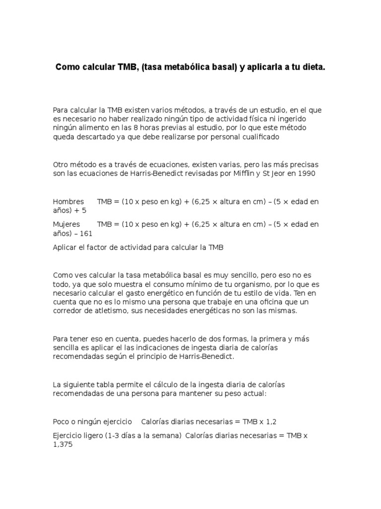 Como Calcular TMB | Ejercicio físico | Obesidad