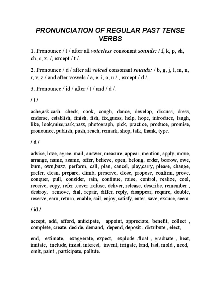 Pronunciation of Regular Past Tense Verbs | PDF