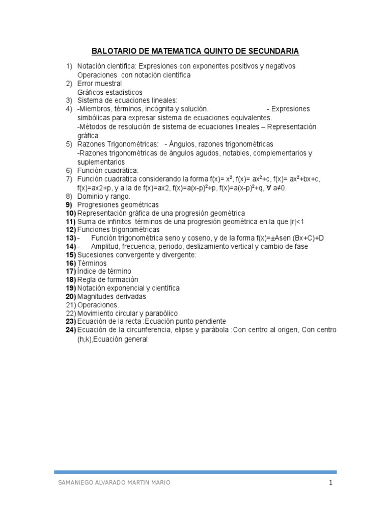 Balotario de Matematica Quinto de Secundaria | PDF Balotario de Matematica Quinto de Secundaria | PDF