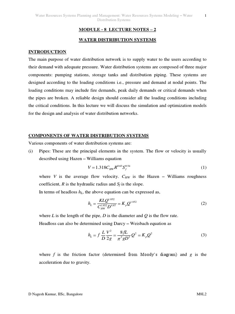 Module - 8 Lecture Notes - 2 Water Distribution Systems | Download Free ...
