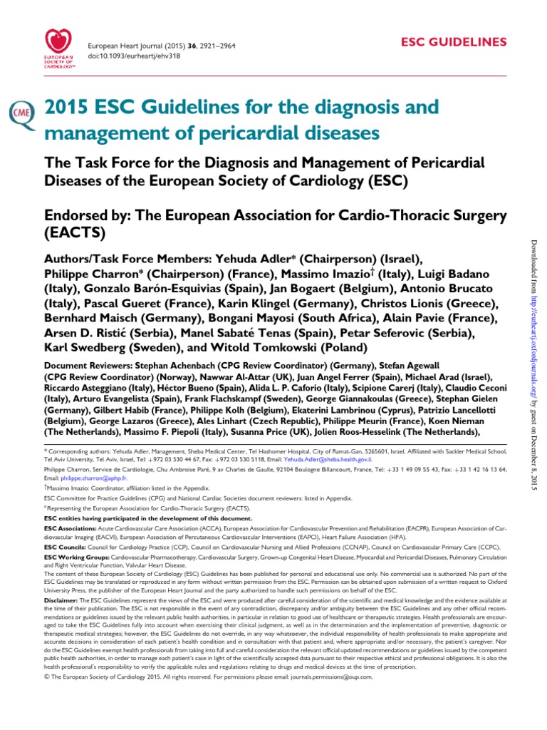 2015 ESC Guidelines For Pericarditis | PDF | Diseases And Disorders ...