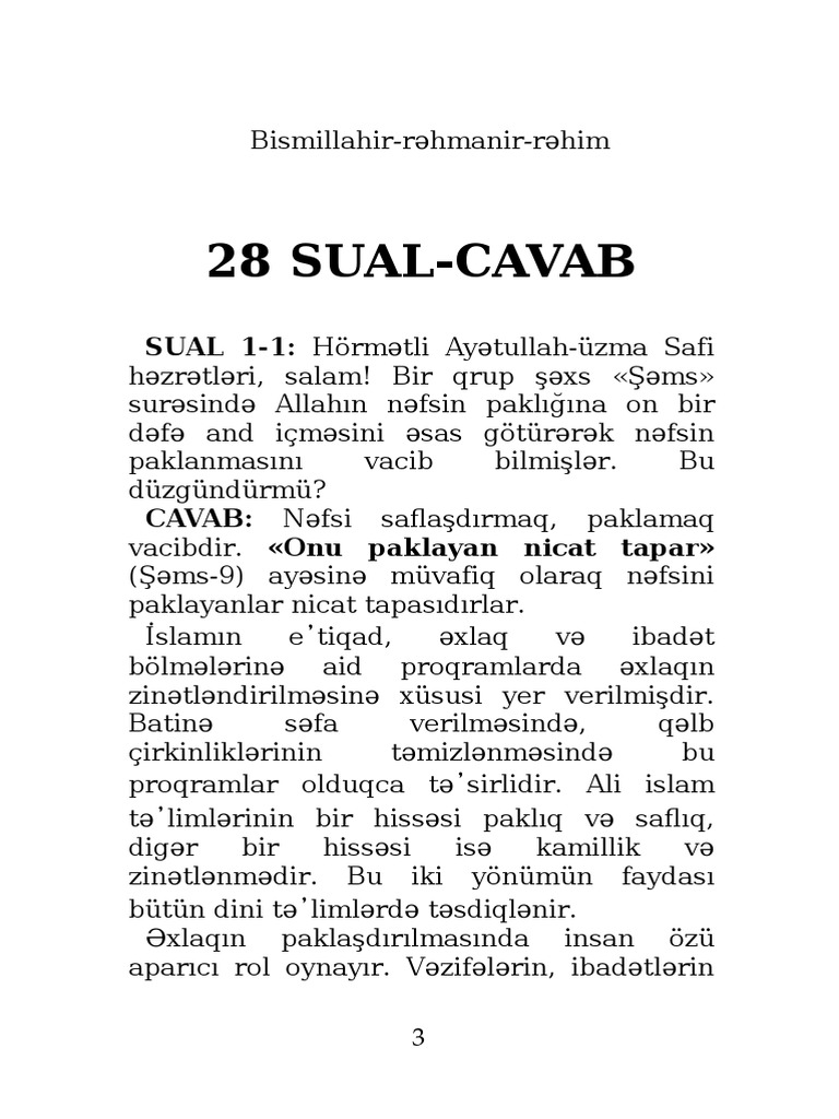 28 Sual-Cavab (Ayətullah Safi Gülpaygani) | PDF