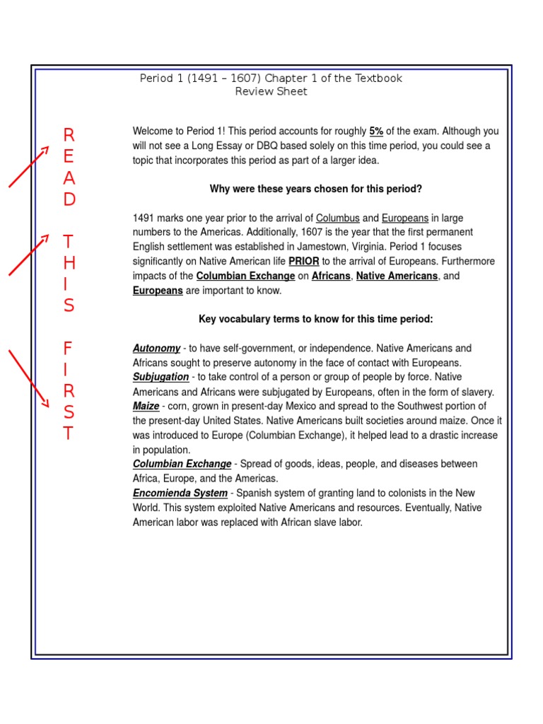 Period 1 1491 - 1607 Review Sheet | PDF | Indigenous Peoples Of The ...