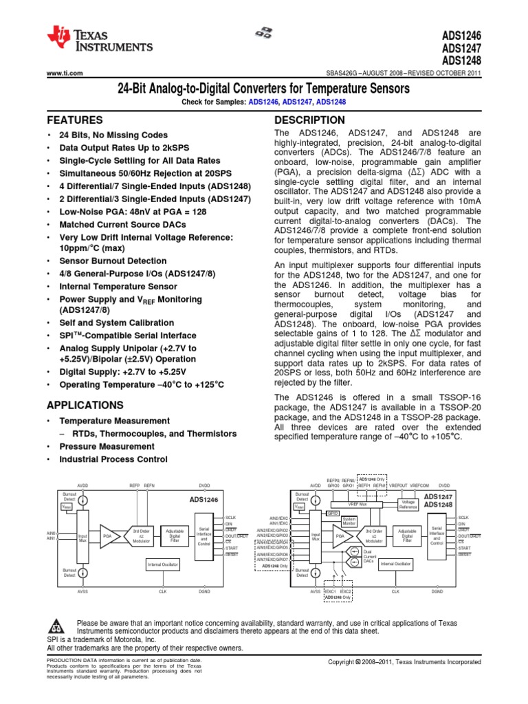 Ads 1248 | PDF | Analog To Digital Converter | Electronic Engineering