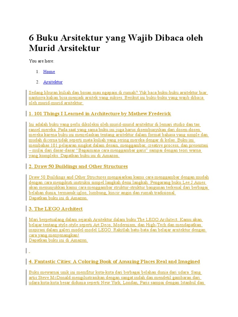 6 Buku Arsitektur Yang Wajib Dibaca Oleh Murid Arsitektur | PDF