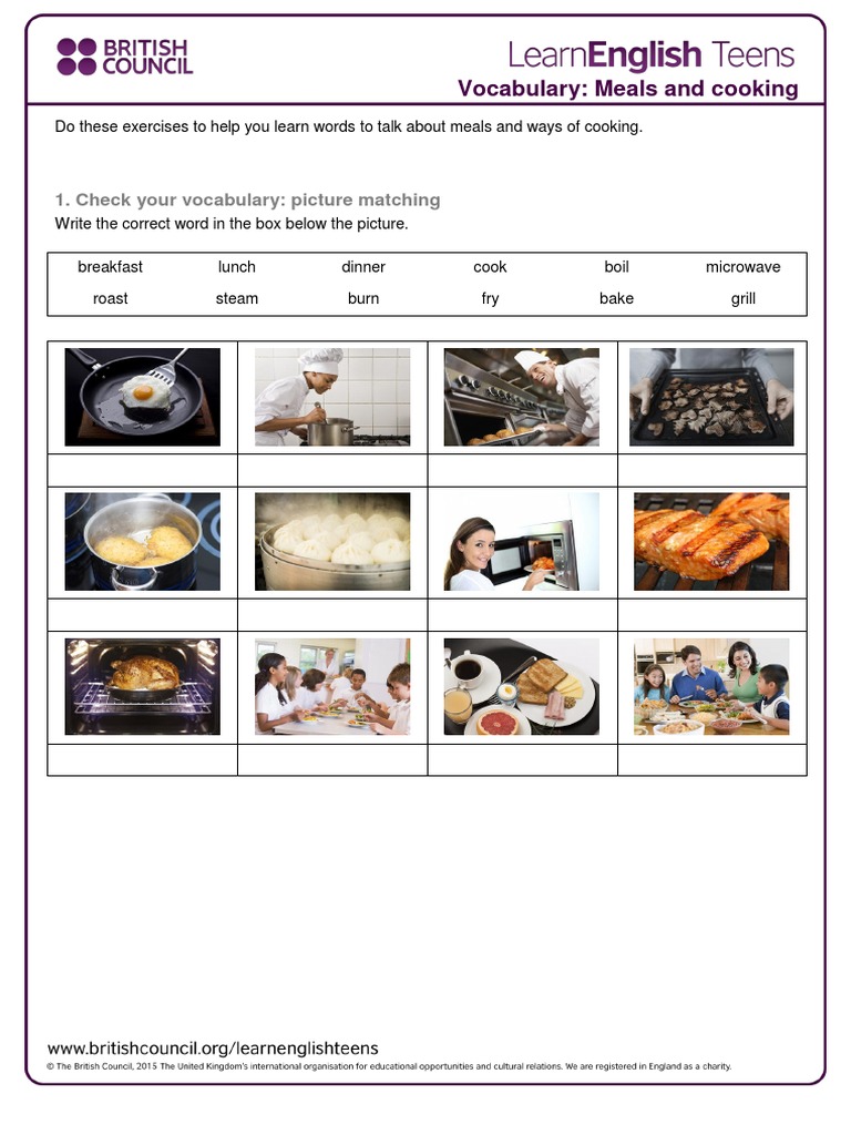 Meals and Cooking - Exercises | PDF