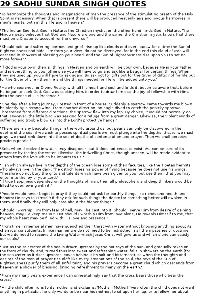 29 Sadhu Sundar Singh Quotes | PDF | Heaven | Prayer