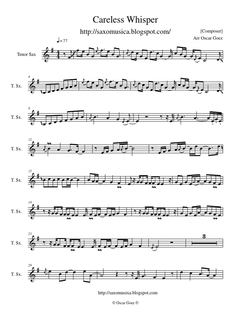 Careless Whisper Tenor Sax | PDF