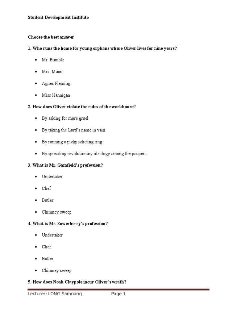 Quiz on characters, plot points, and context of Charles Dickens's novel ...