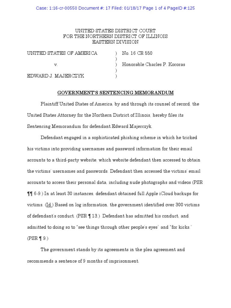 Edward Majerczyk Government Sentencing Memo | PDF | United States ...