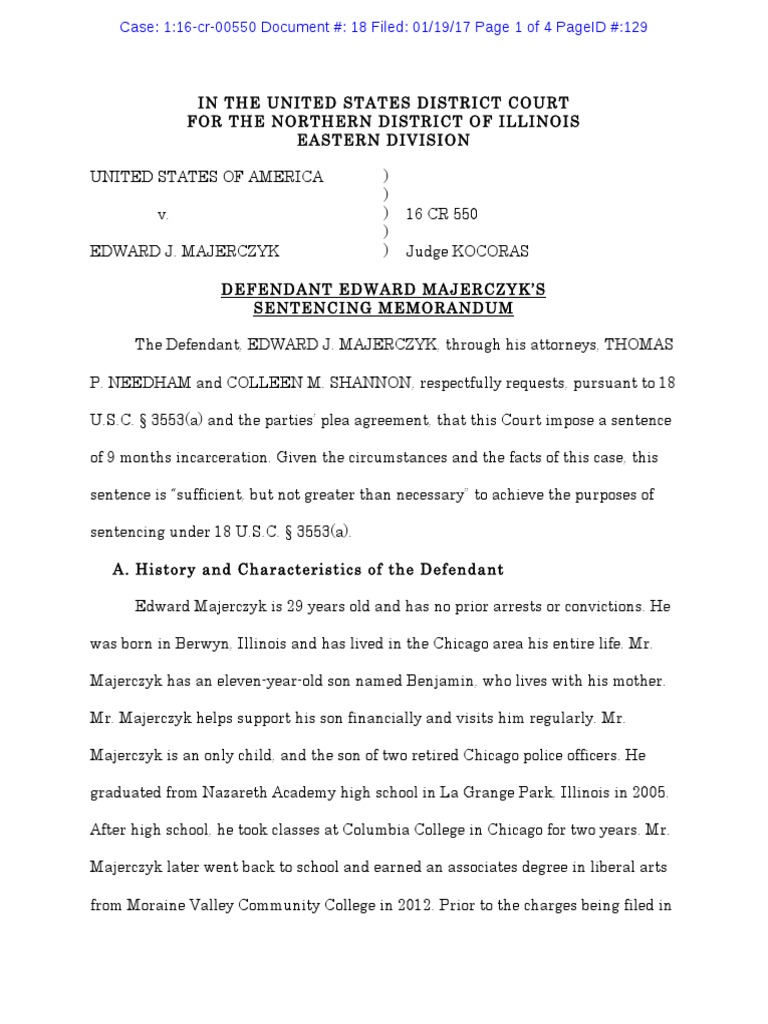 Edward Majerczyk Defense Sentencing Memo | PDF | United States Federal ...