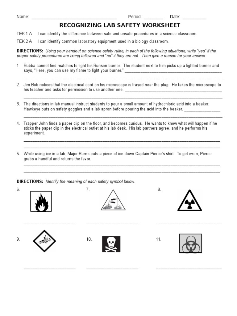 Lab Safety Worksheet | PDF | Laboratories | Science