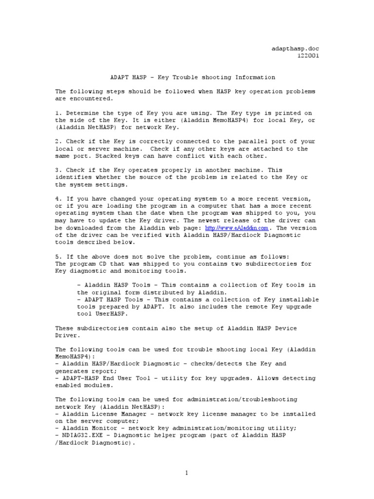 Adapt HASP | PDF | Device Driver | Operating System