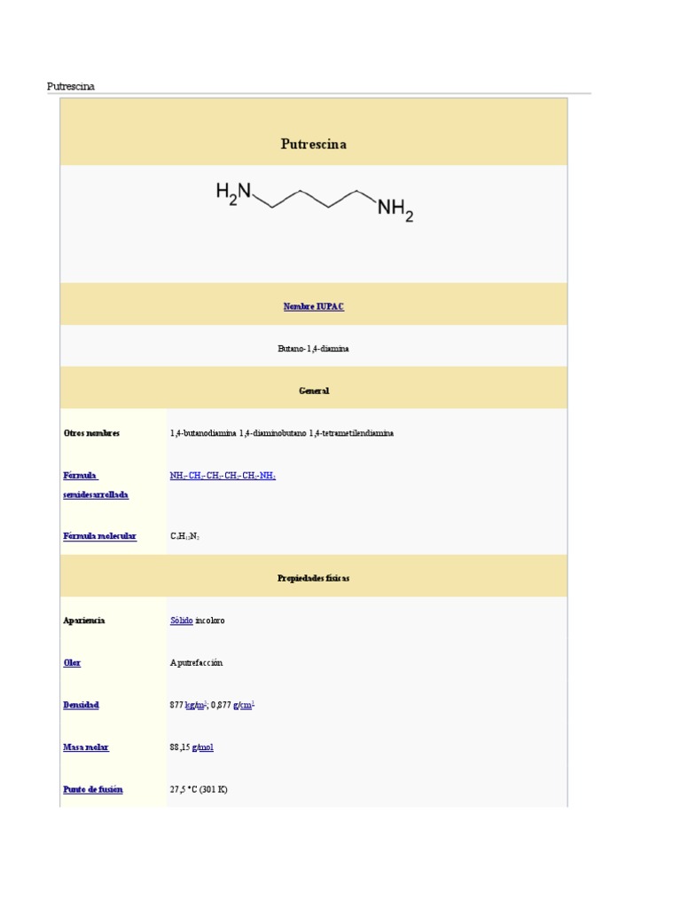 Putrescina | PDF | Compuestos orgánicos | Compuestos químicos