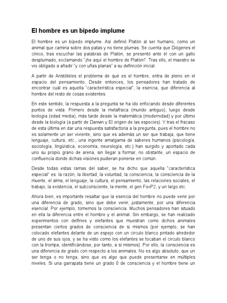 El Hombre Es Un Bipedo Implume 29749 | PDF | Platón | Existencia