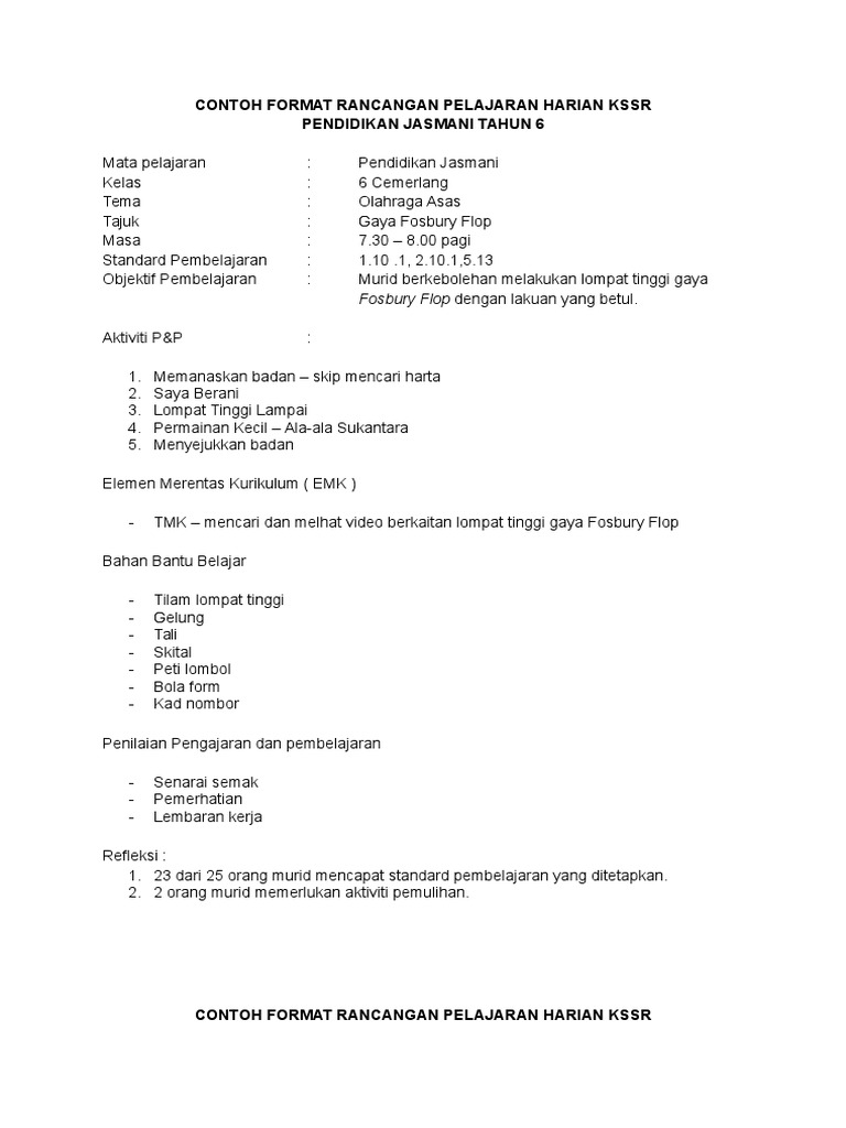 RPH PJ Tahun 6 PPD Kluang | PDF