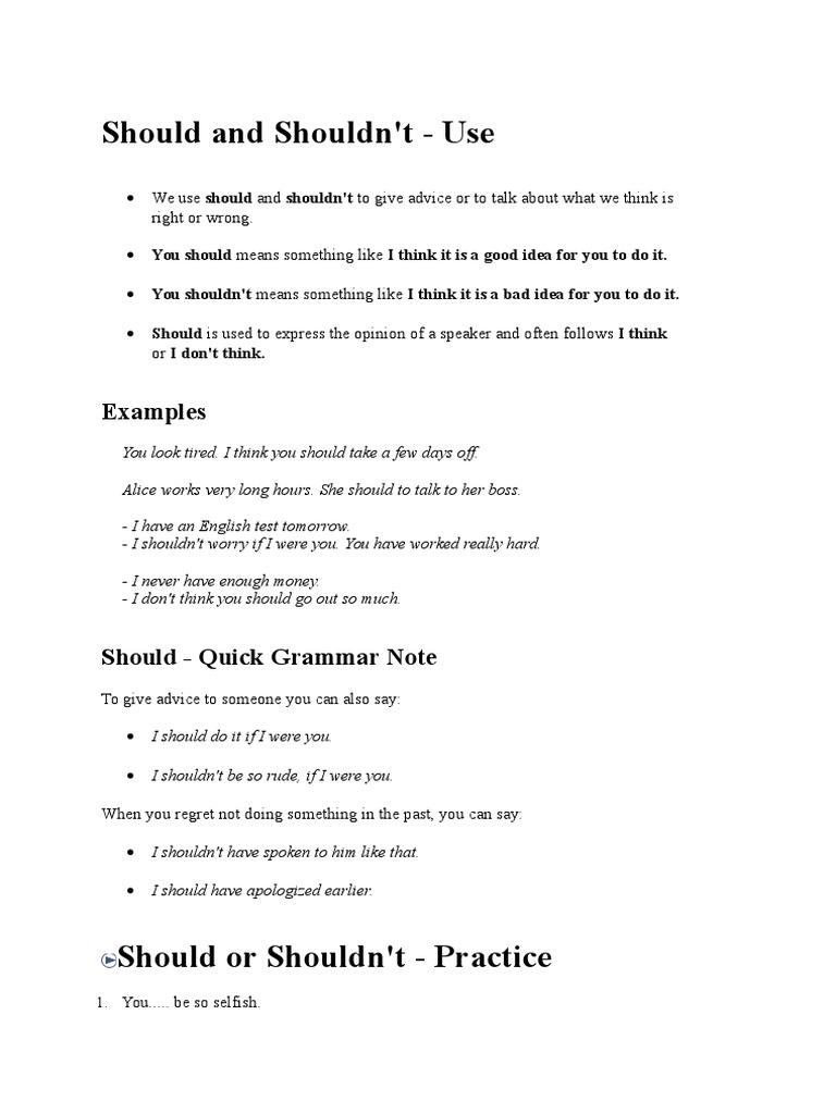 Should and Shouldn't: Advice Guide | PDF