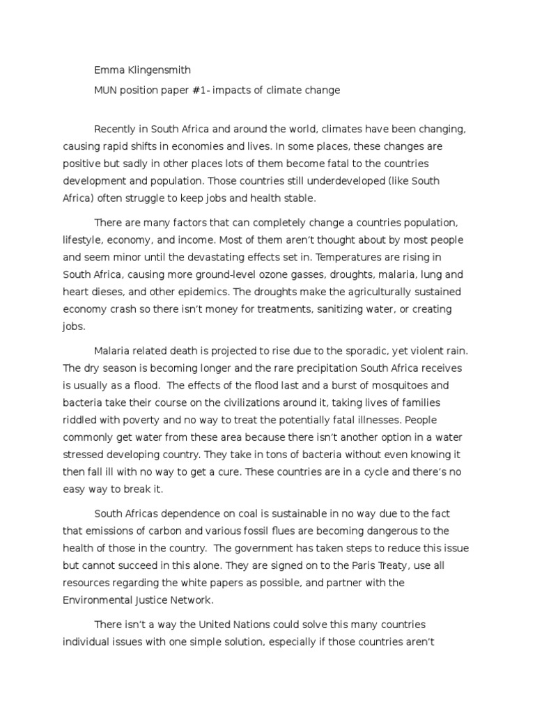 Position Paper | PDF | Effects Of Global Warming | Malaria