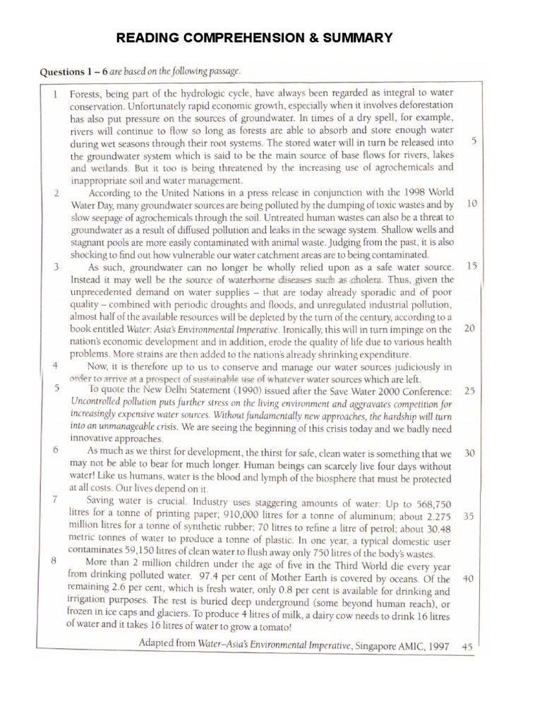 Reading Comprehension & Summary | PDF