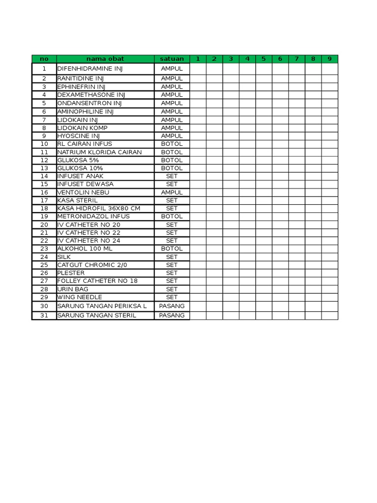 No Nama Obat Satuan 1 2 3 4 5 6 7 8 9 | PDF