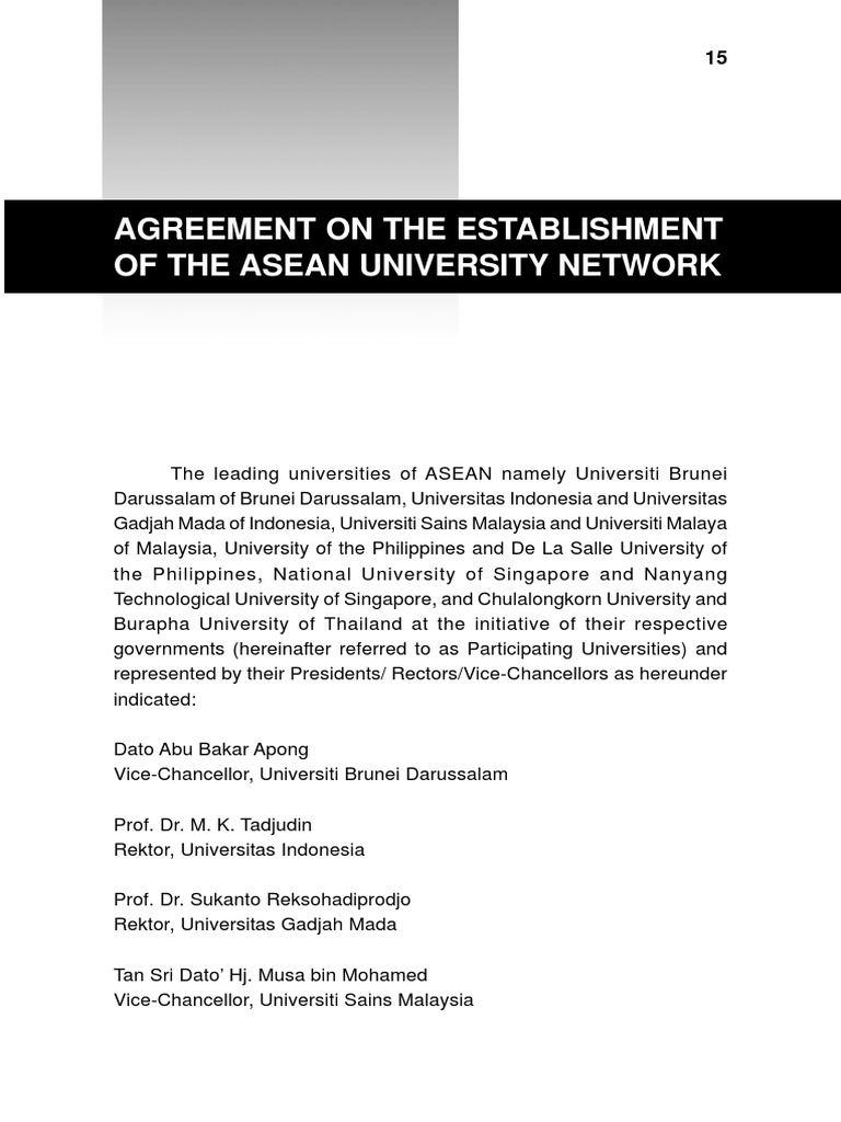 AUN Agreement Form | PDF | Association Of Southeast Asian Nations ...