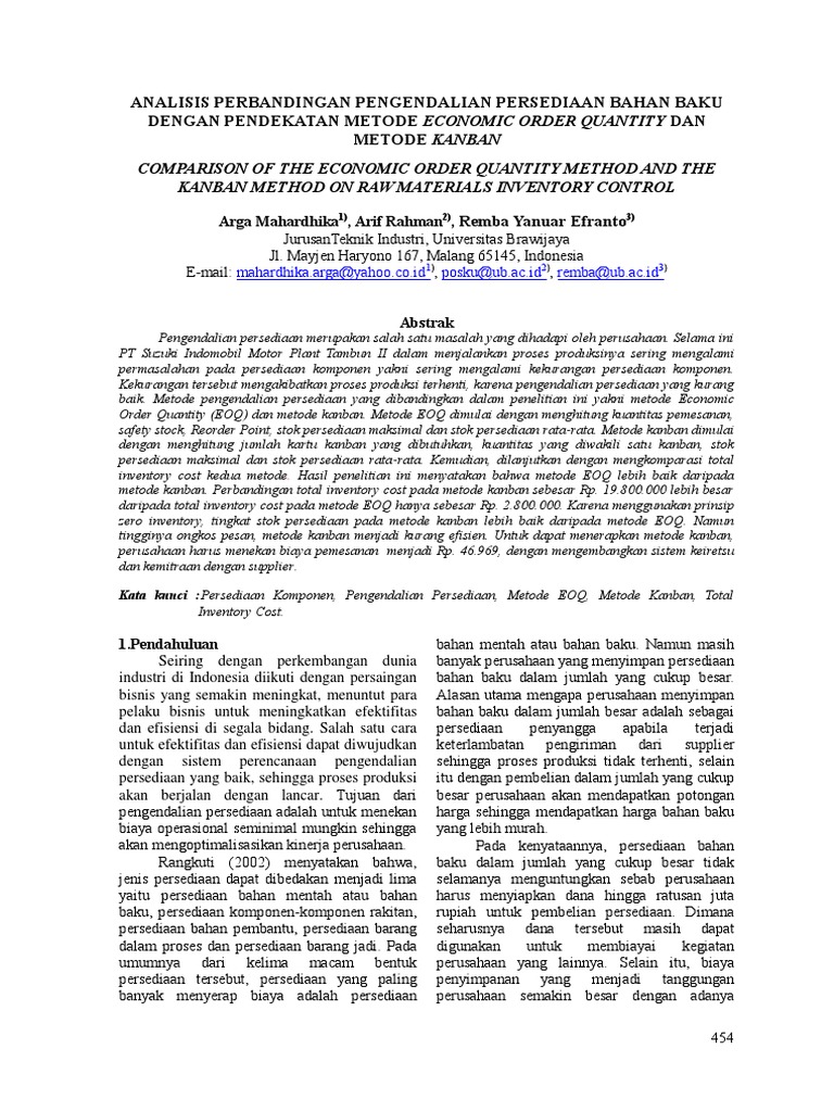 Analisis Perbandingan Pengendalian Persediaan Bahan Baku Dengan Pendekatan Metode EOQ Dan Metode ...