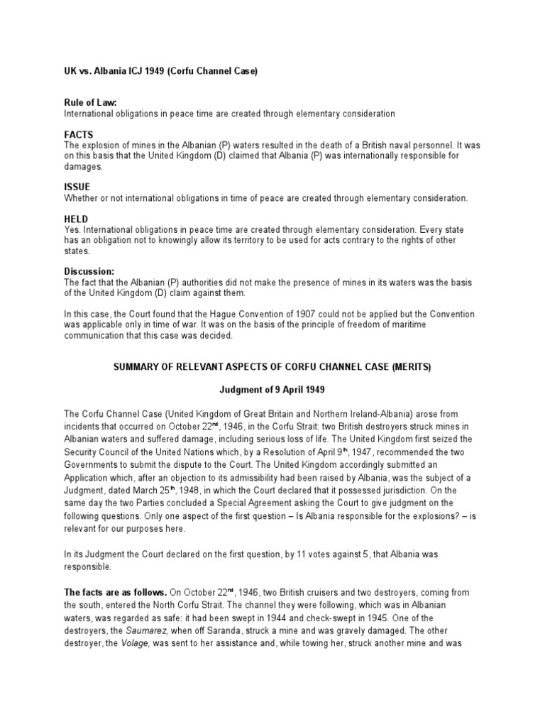 UK vs. Albania 1949 ICJ (Corfu Channel Case) | PDF | Social ...