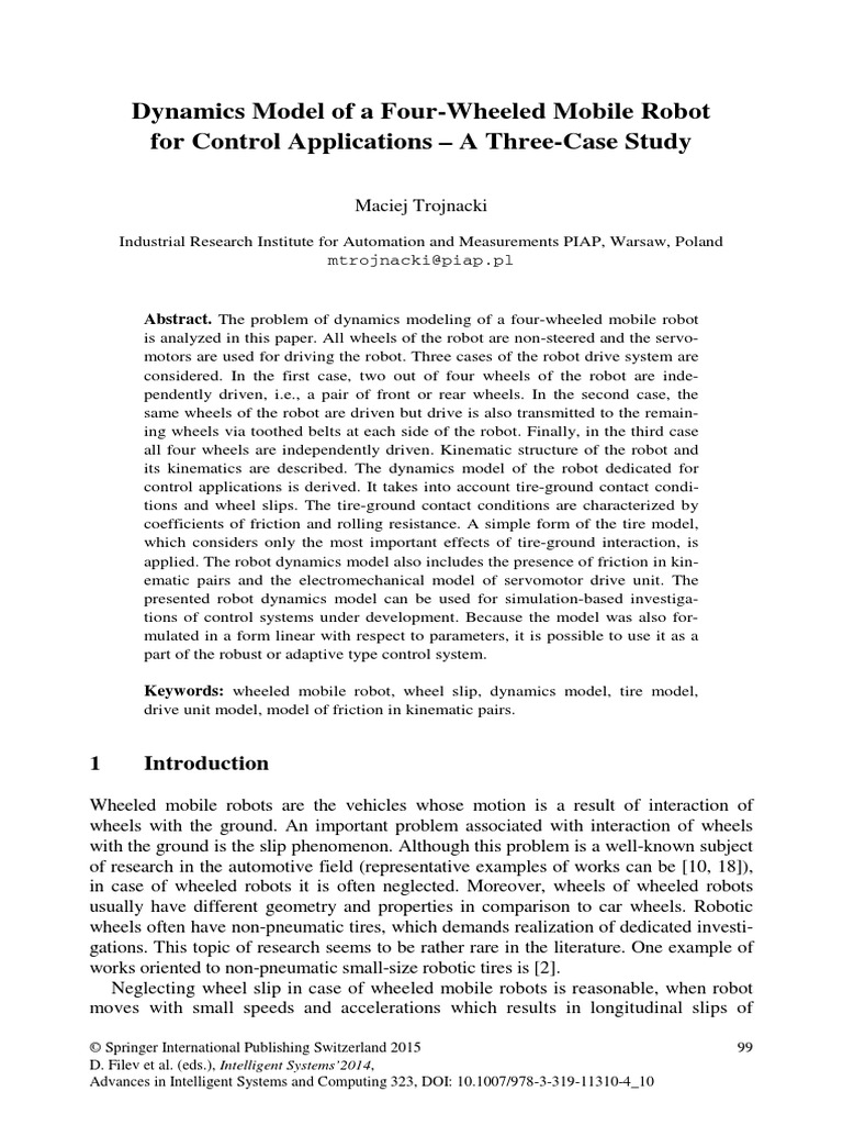 Dynamics Model of A Four-Wheeled Mobile Robot For Control Applications ...