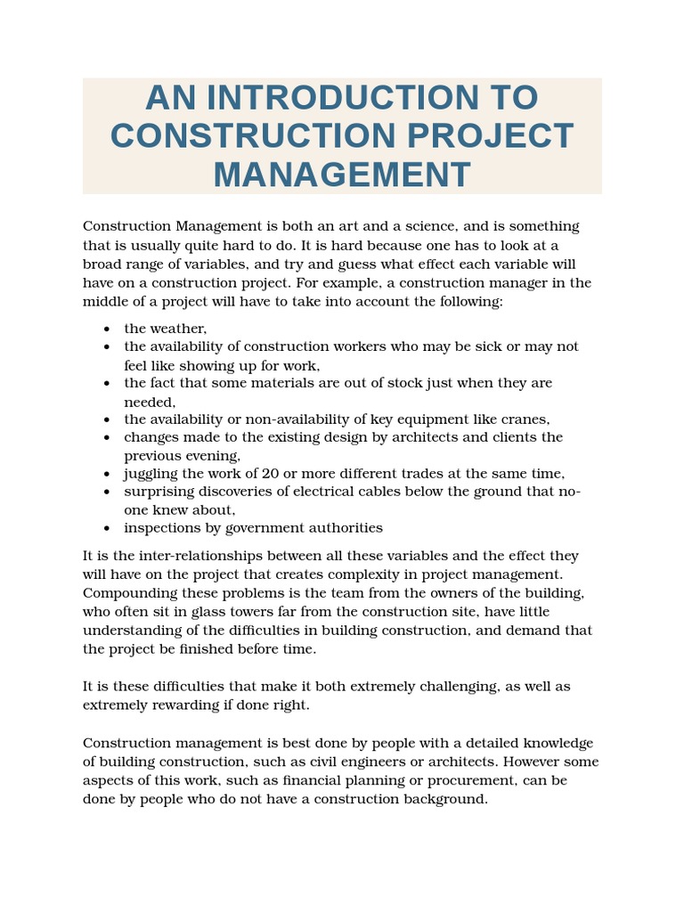 An Introduction To Construction Project Management | PDF | Construction ...