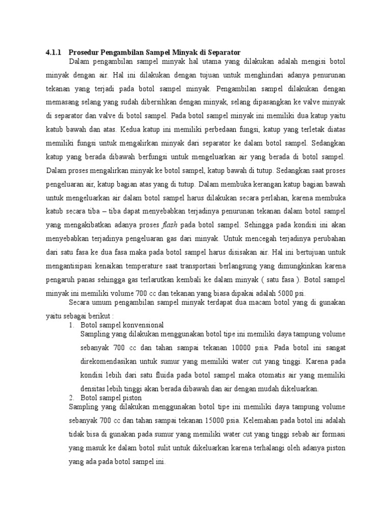 Prosedur Pengambilan Sampel Minyak Di Separator | PDF