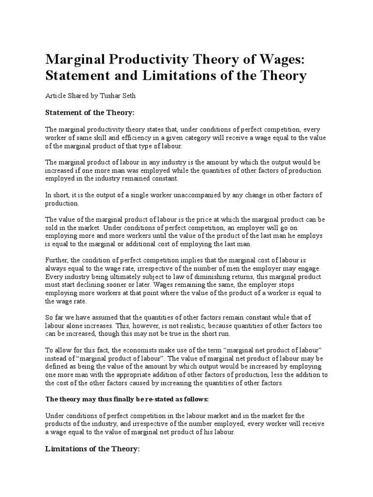 Marginal Productivity Theory of Wages | PDF | Labour Economics ...