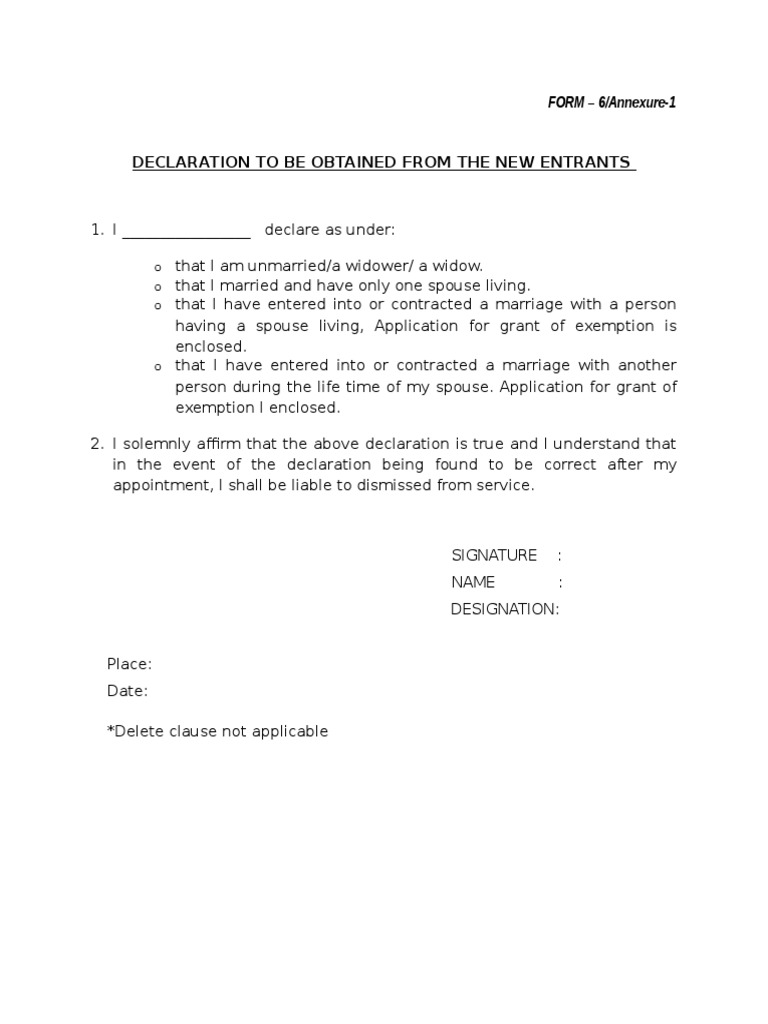 New Entrants Declaration Form | PDF