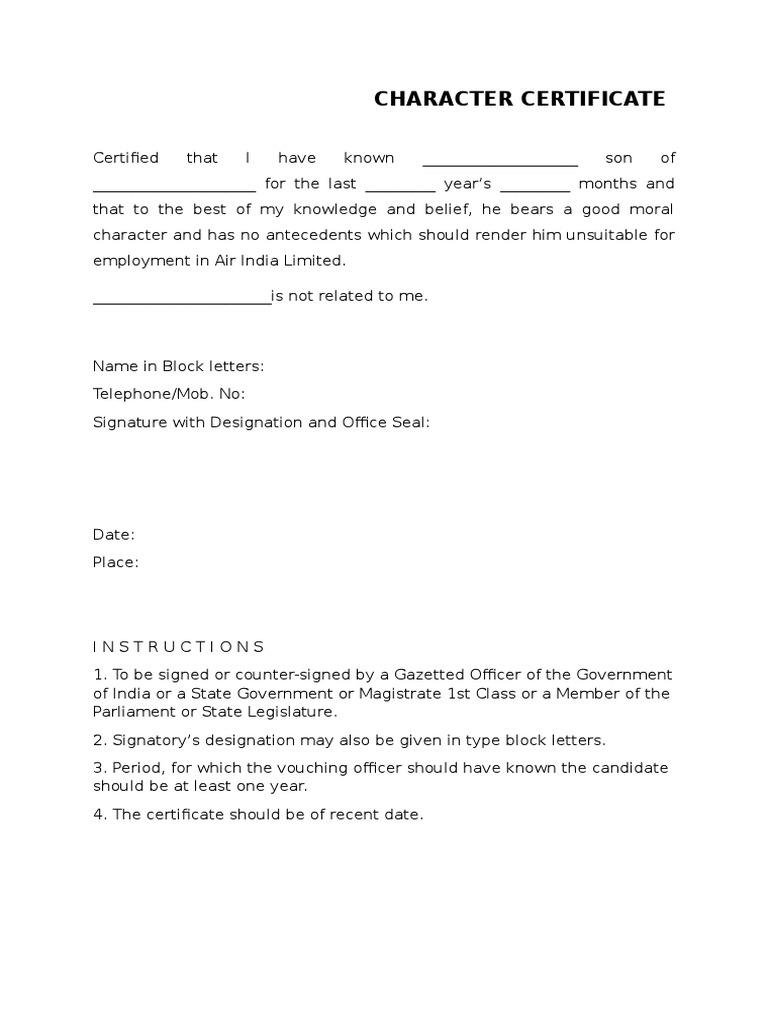 Character Certificate | PDF