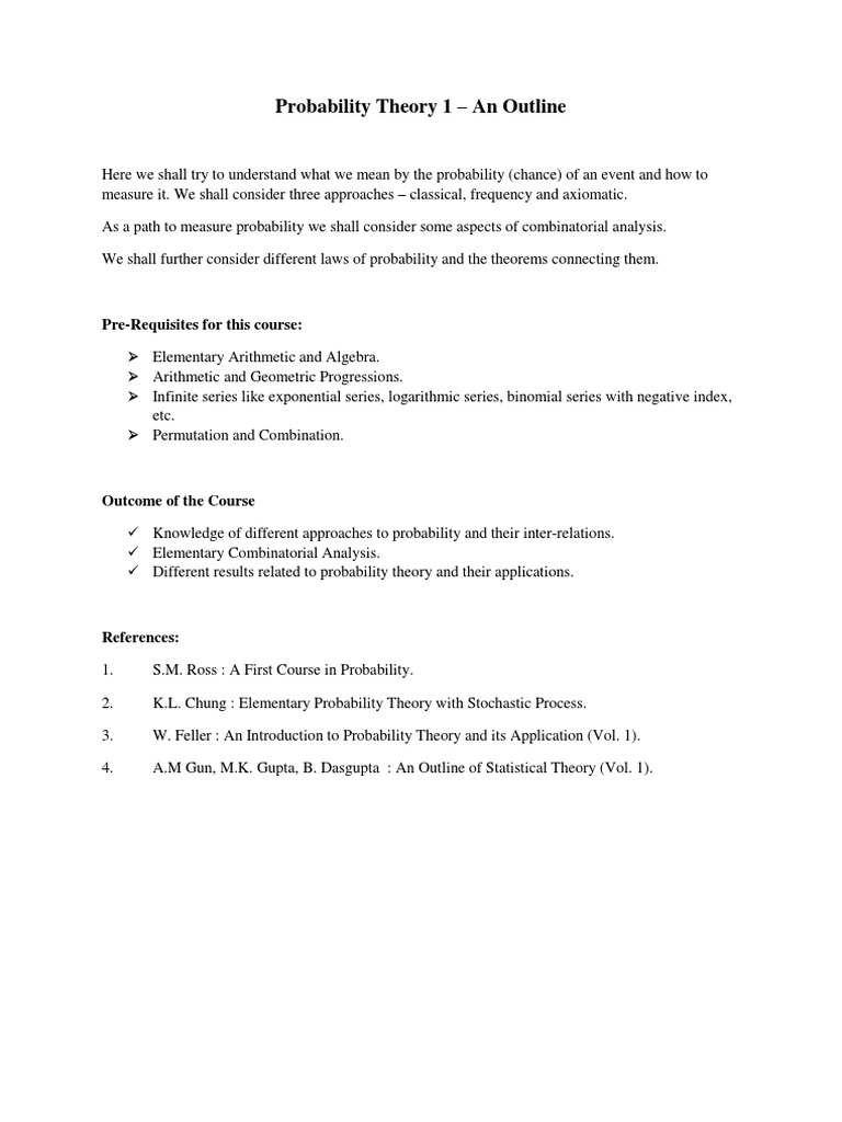 Probability Theory 1-An Outline | PDF