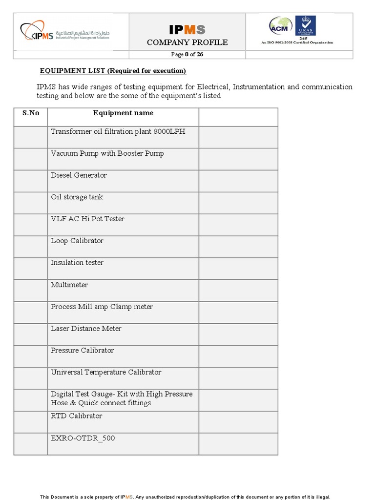 Annexure - Equipments List | PDF