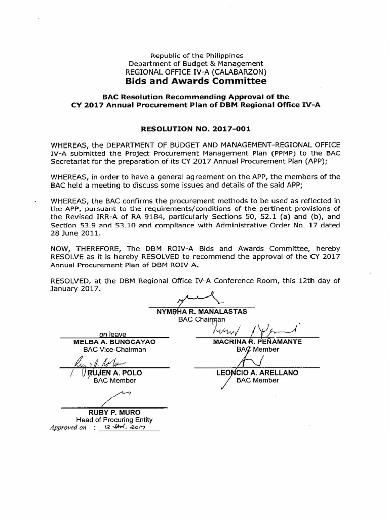 Bids and Awards Committee Resolution 2017-01