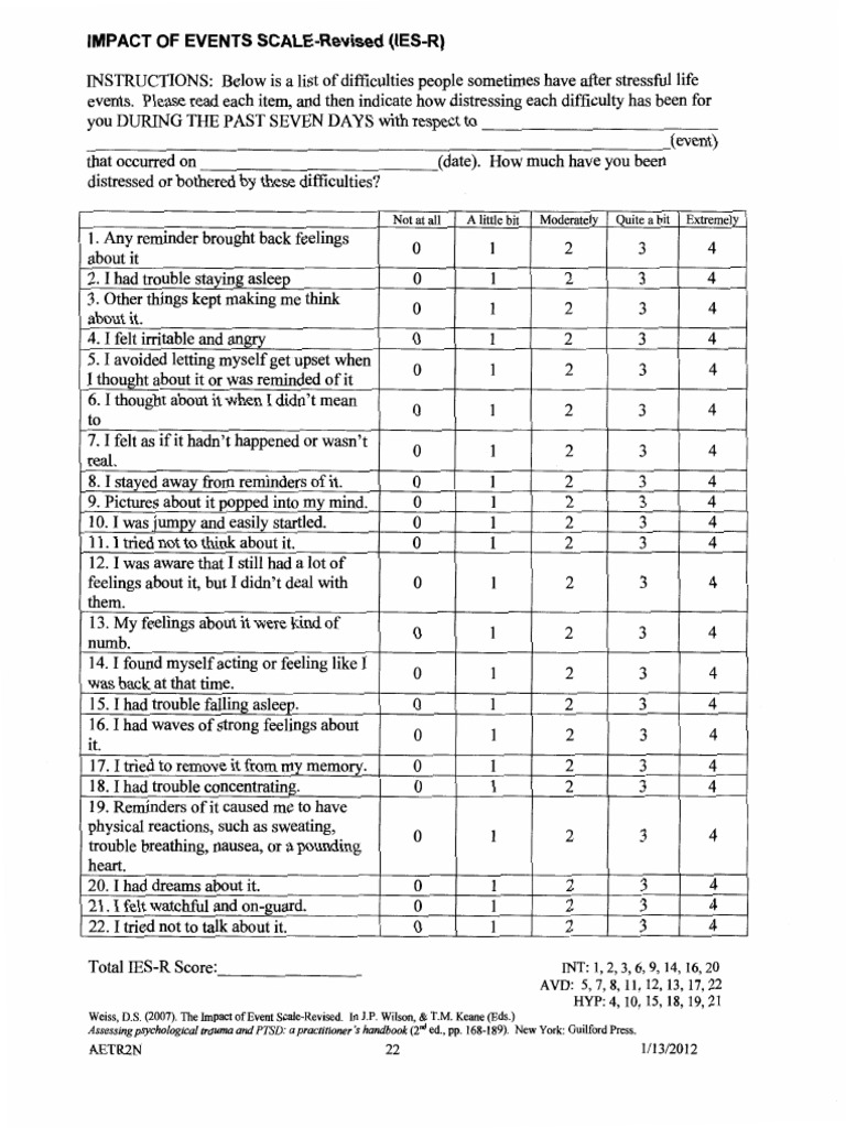 VIII-E Impact of Events Scale Revised | PDF | Posttraumatic Stress ...