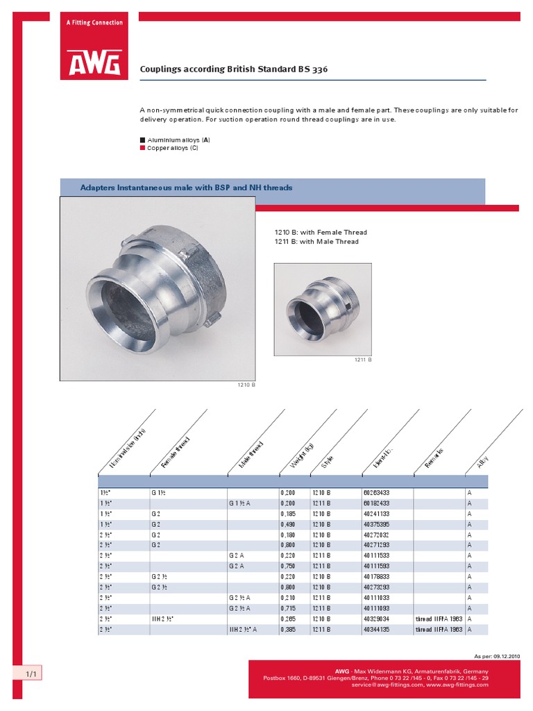 Adapters Instantaneous Male With BSP and NH Threads | PDF
